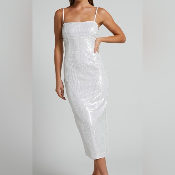Showpo. | Dresses | Gween Midi Dress Clear Sequin Sheer Dress In White ...